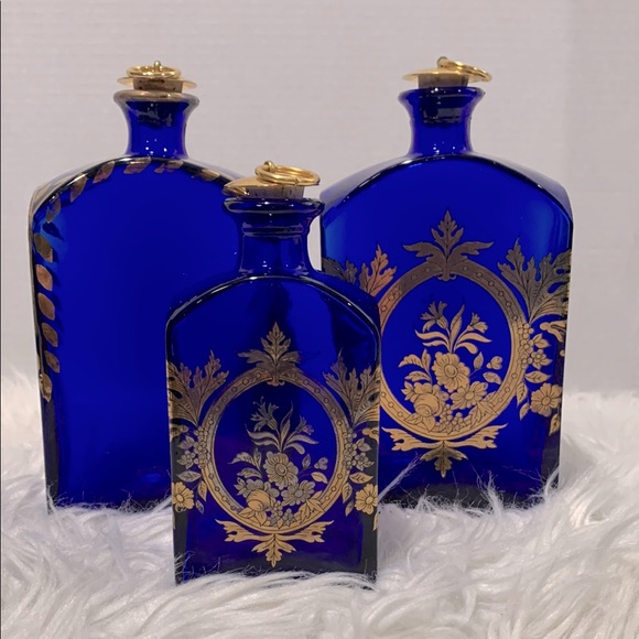 Accents | Royal Blue And Gold Floral Containers Set | Poshmark